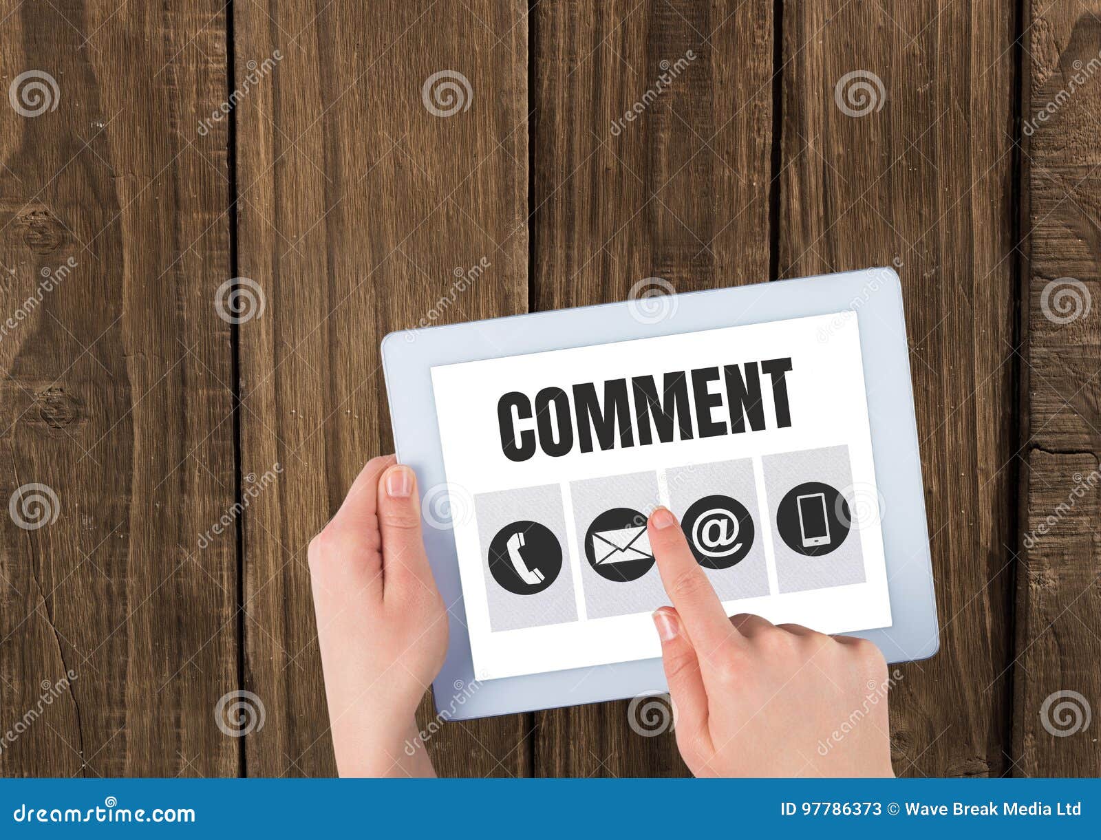 Comment Text and Graphic on Tablet Screen with Hands Stock Image ...