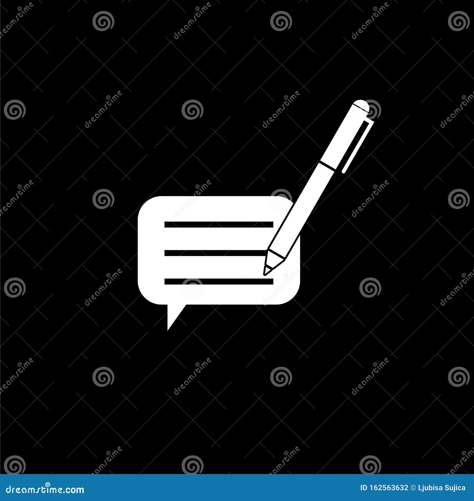 Comment Writing Icon Symbol Isolated on Black Background Stock ...