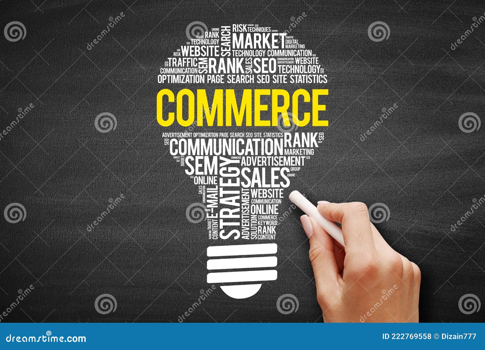 COMMERCE Bulb Word Cloud, Business Concept on Blackboard Stock Photo ...