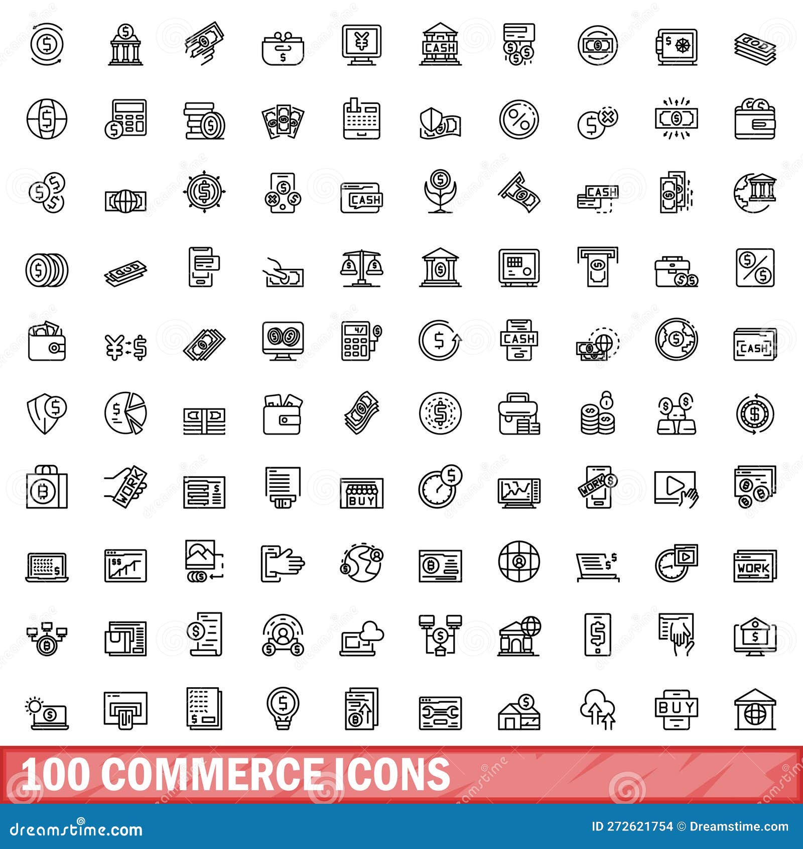 100 Commerce Icons Set, Outline Style Stock Vector - Illustration of ...