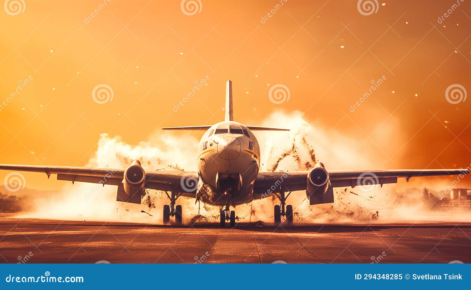 Commercial Aircraft with a Burning Engine, an Air Disaster. Stock ...