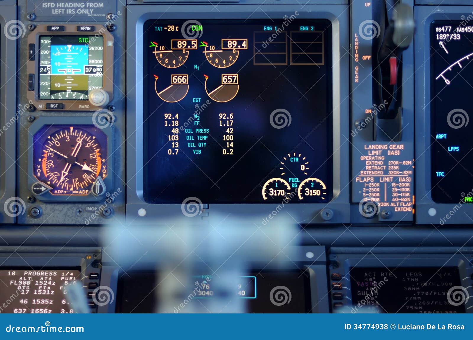 Commercial Aircraft Panel at Night Stock Photo - Image of primary ...