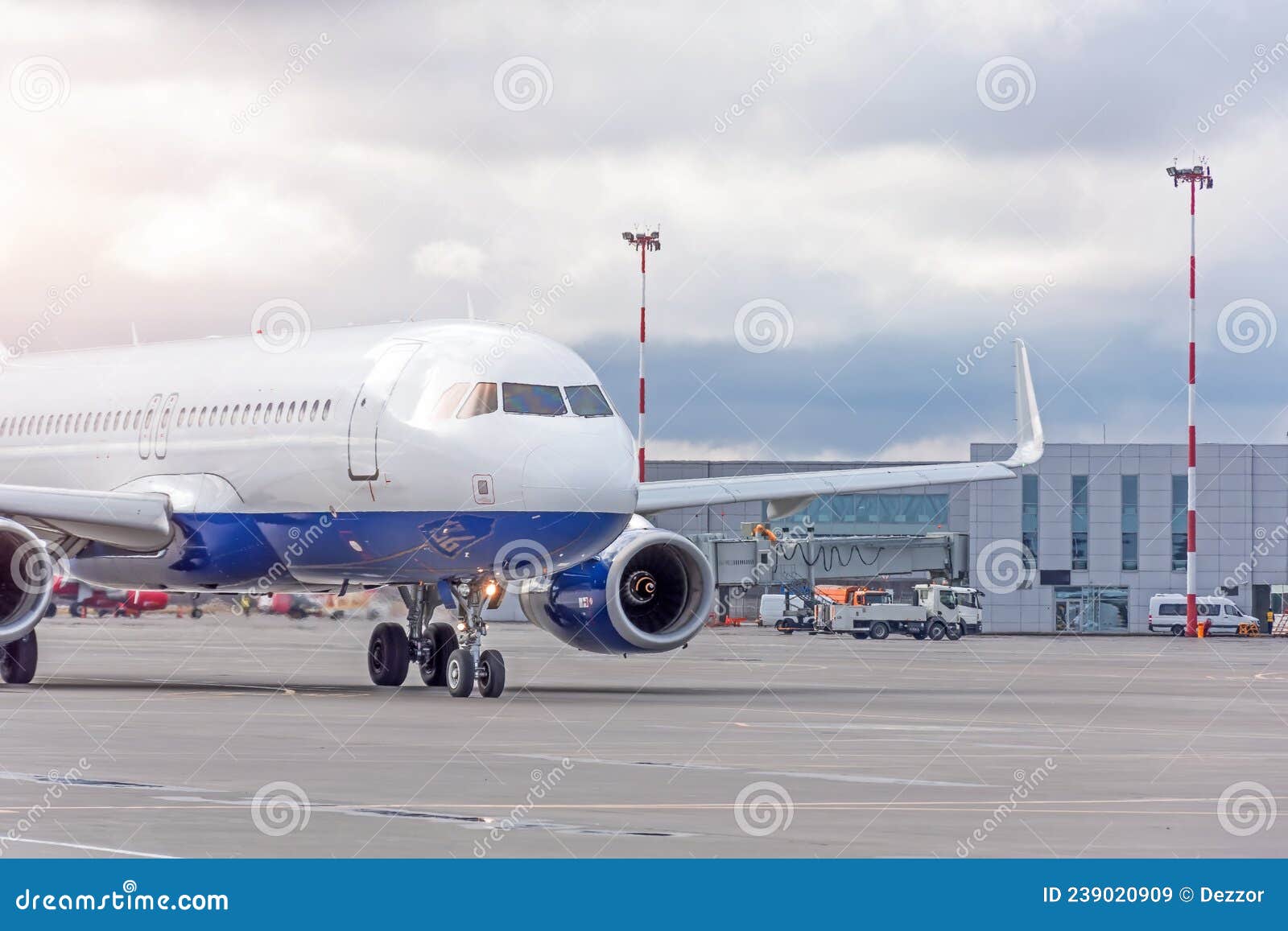 Commercial Aircraft Passing on the Steering Track after Landing Stock ...