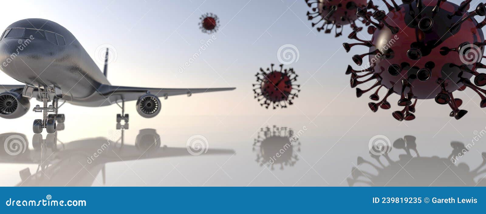 Airline Plane with Virus Particles of Covid-19 3d Render Stock ...