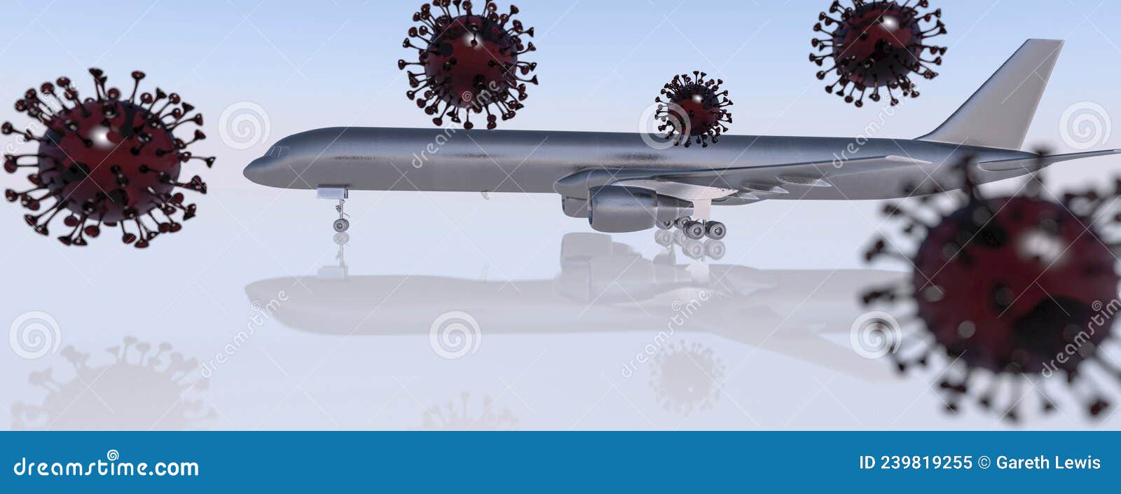 Airline Plane with Virus Particles of Covid-19 3d Render Stock ...