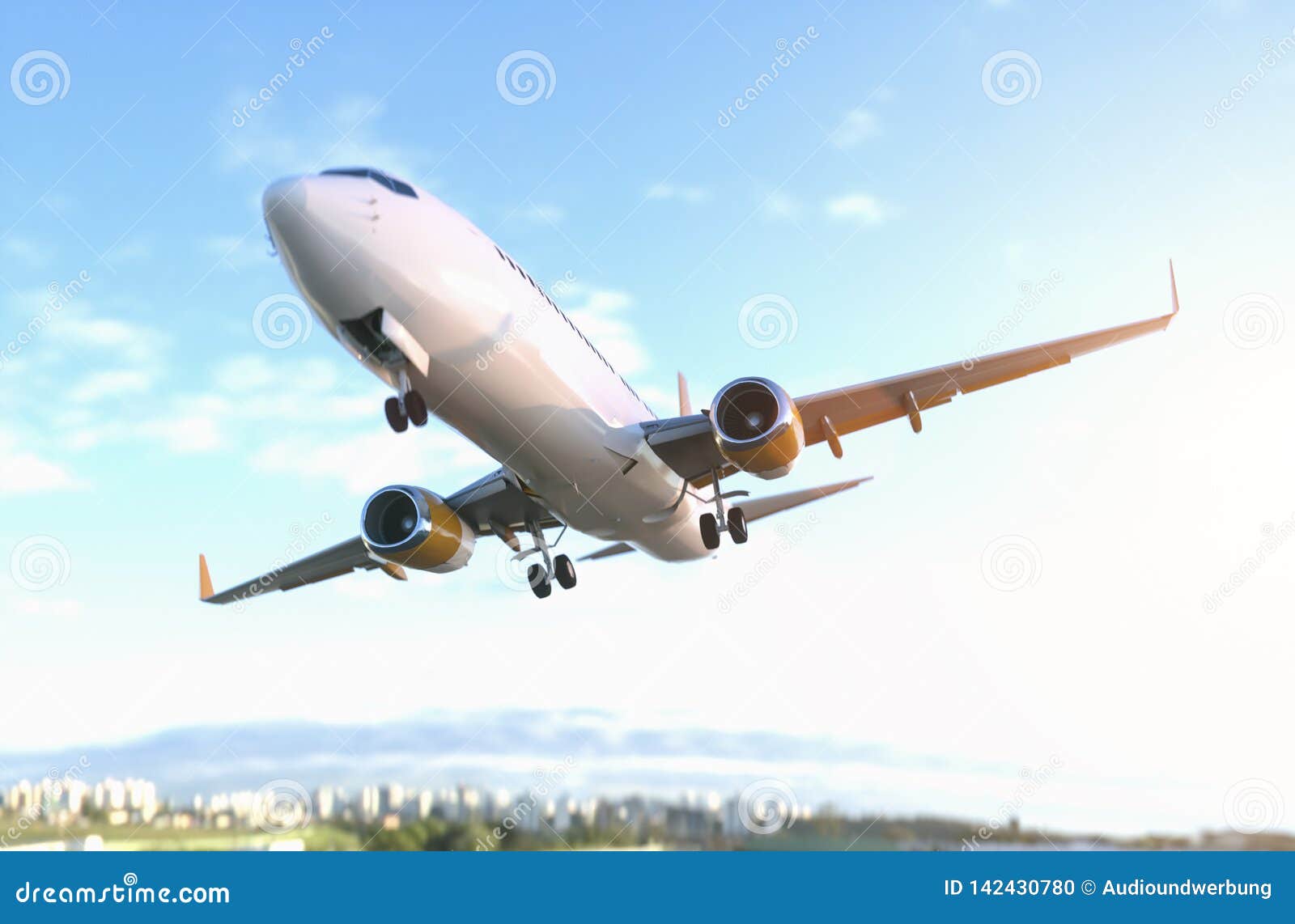 Commercial Airplane Close Fly by Stock Illustration - Illustration of ...