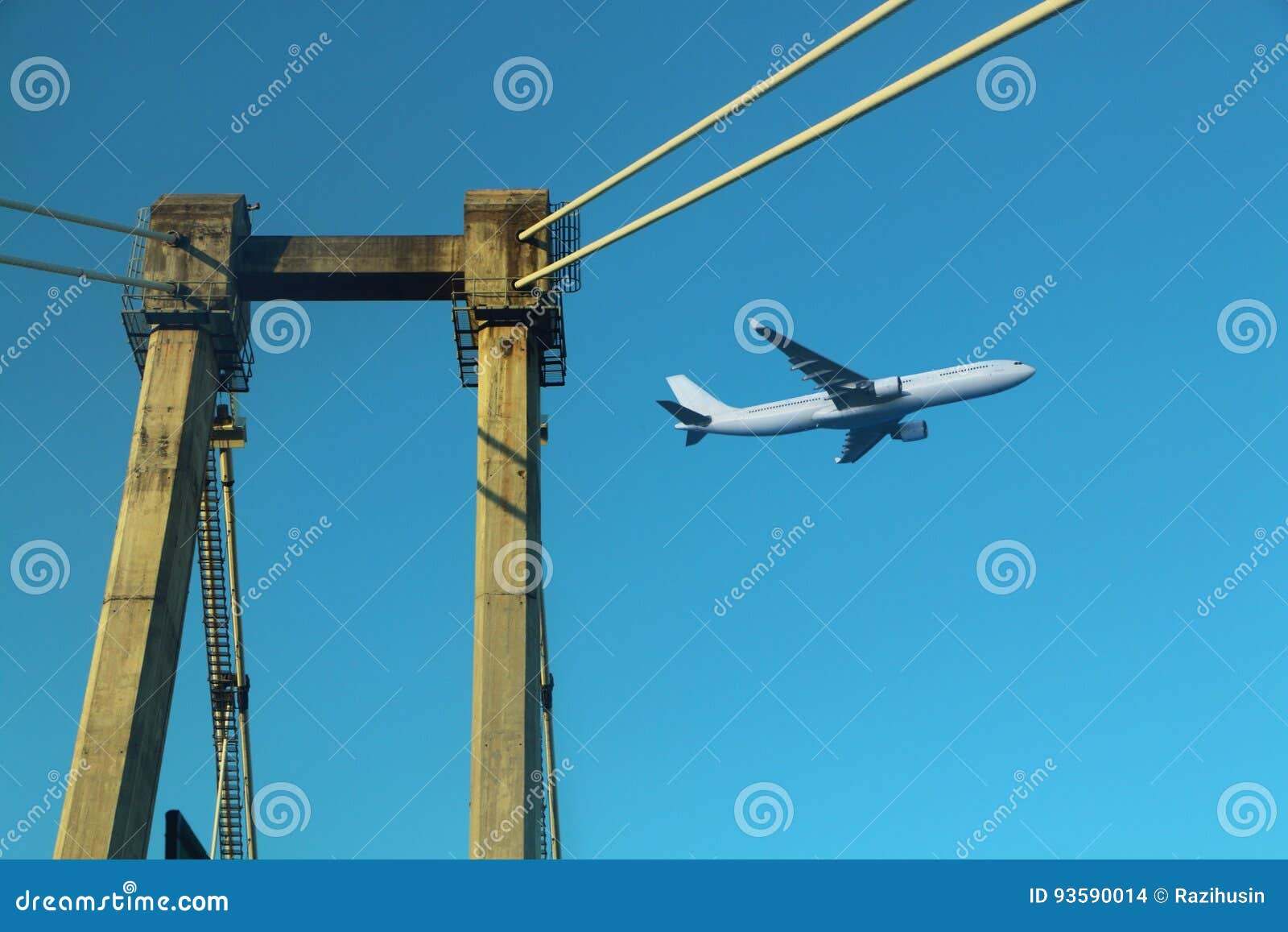 Commercial Airplane Flying Under Blue Sky Stock Photo - Image of ...