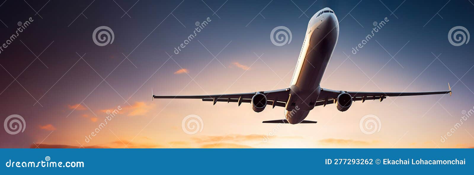 Commercial Airplane Soaring During Sunset Created With Generative Ai