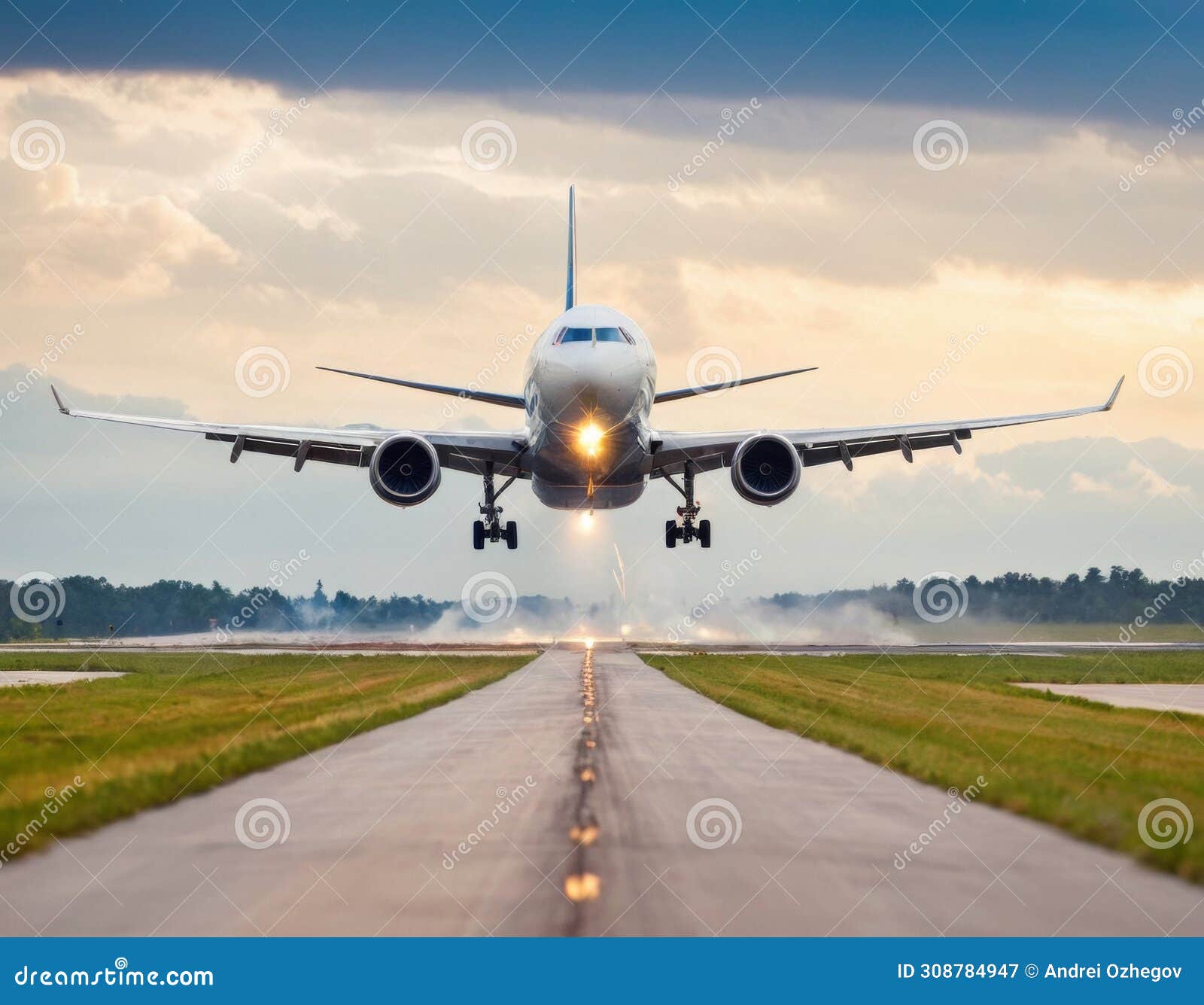 Commercial Airplane Takes Off Over the Runway Stock Image - Image of ...