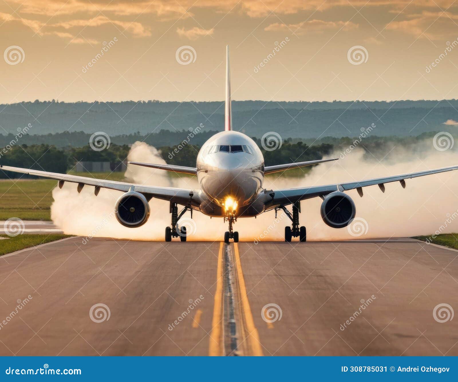 Commercial Airplane Takes Off Over the Runway Stock Image - Image of ...