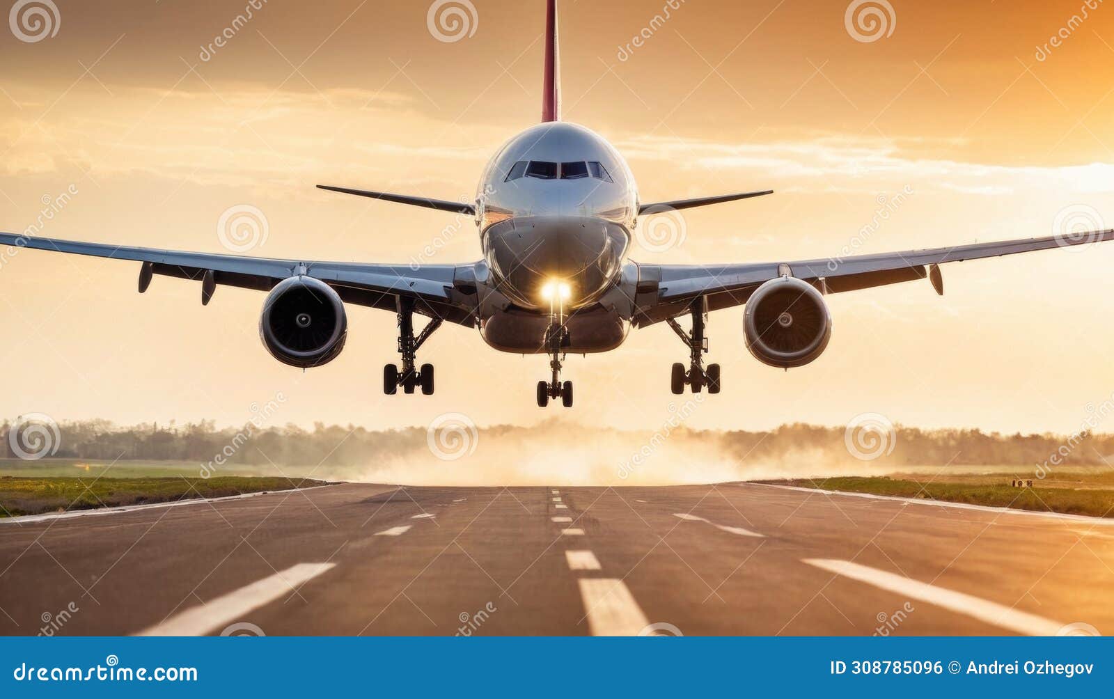 Commercial Airplane Takes Off Over the Runway Stock Photo - Image of ...