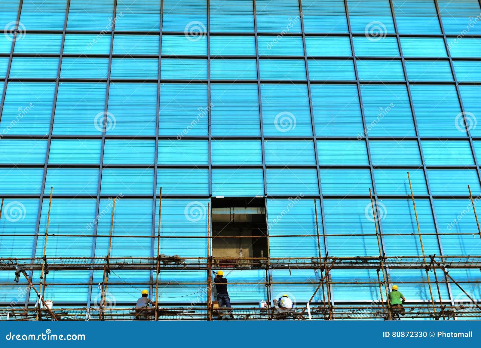 Commercial Building Construction Site Blue Glass Exterior Wall Stock ...