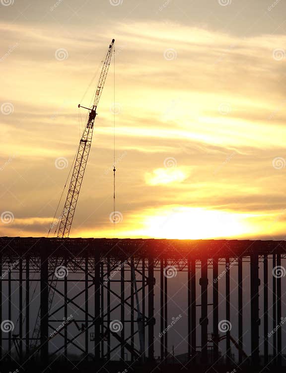 Commercial Building Construction at Sunset Stock Image - Image of ...