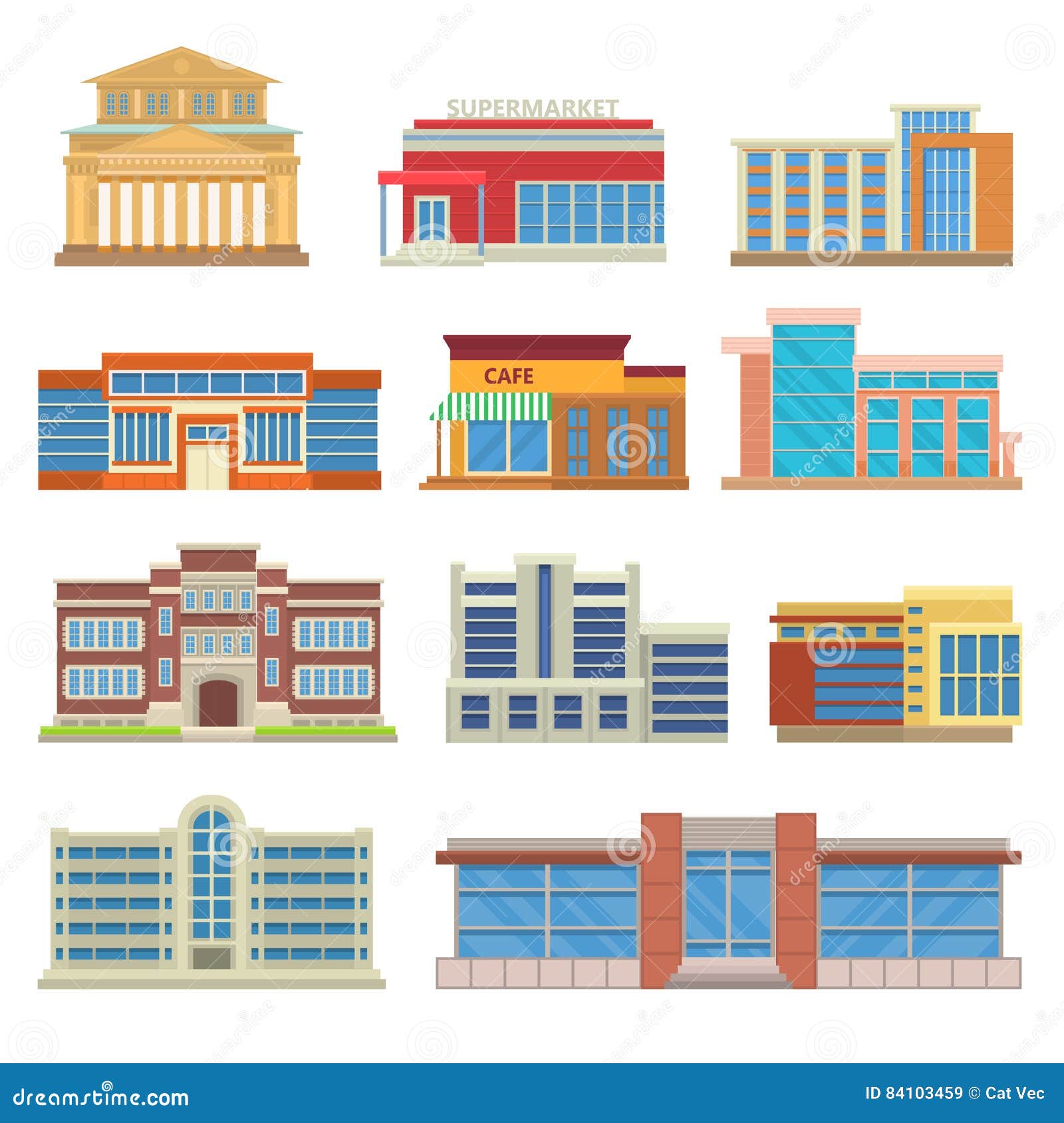 Commercial Buildings Architecture Flat Vector. Stock Vector ...