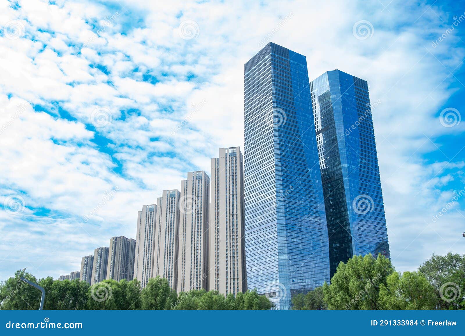 Commercial Buildings Under Blue Sky at Horizontal Composition Stock ...