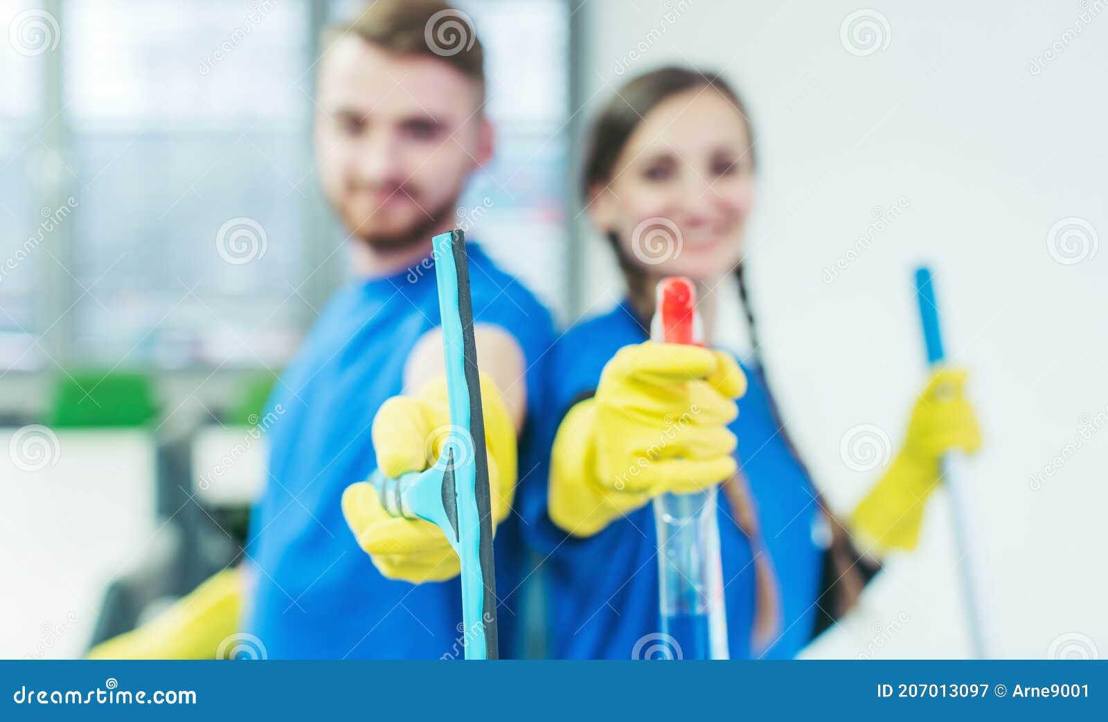 Commercial Cleaner Team, Focus on the Gear Stock Image - Image of ...