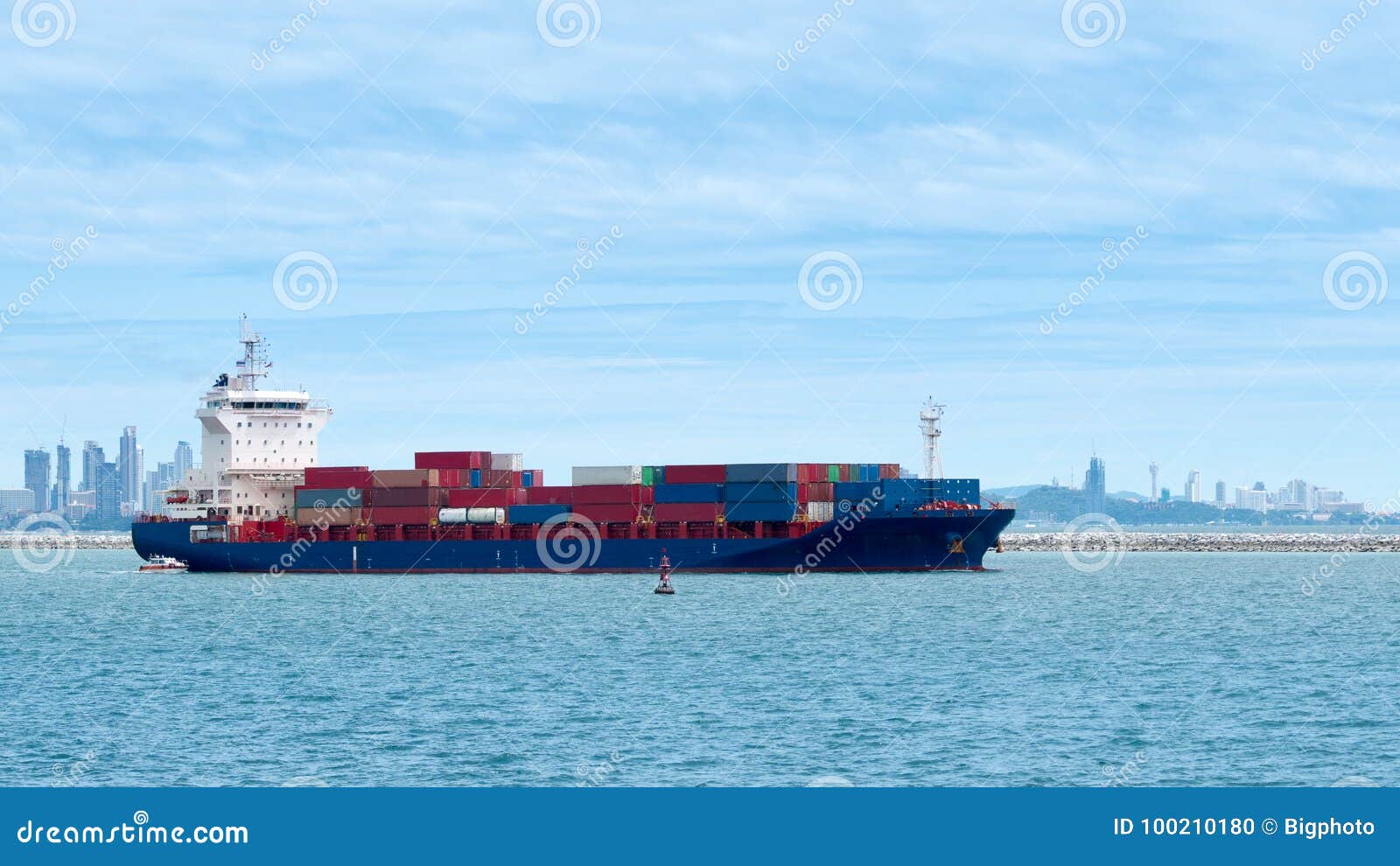 Commercial Container Ship with Dramatic Sky Stock Photo - Image of bulk ...