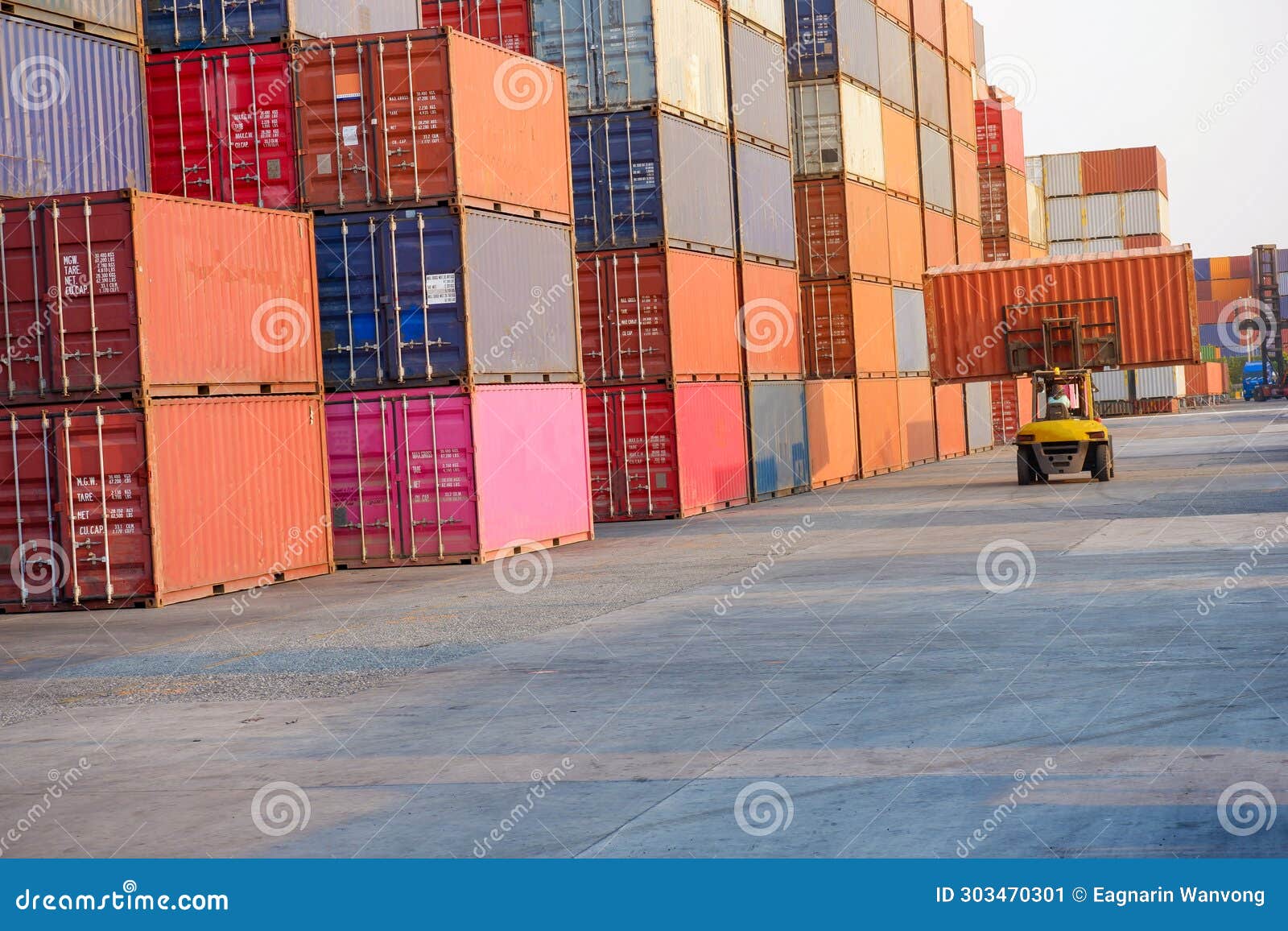 Commercial Containers at the Dock and Forklift Views Stock Image ...