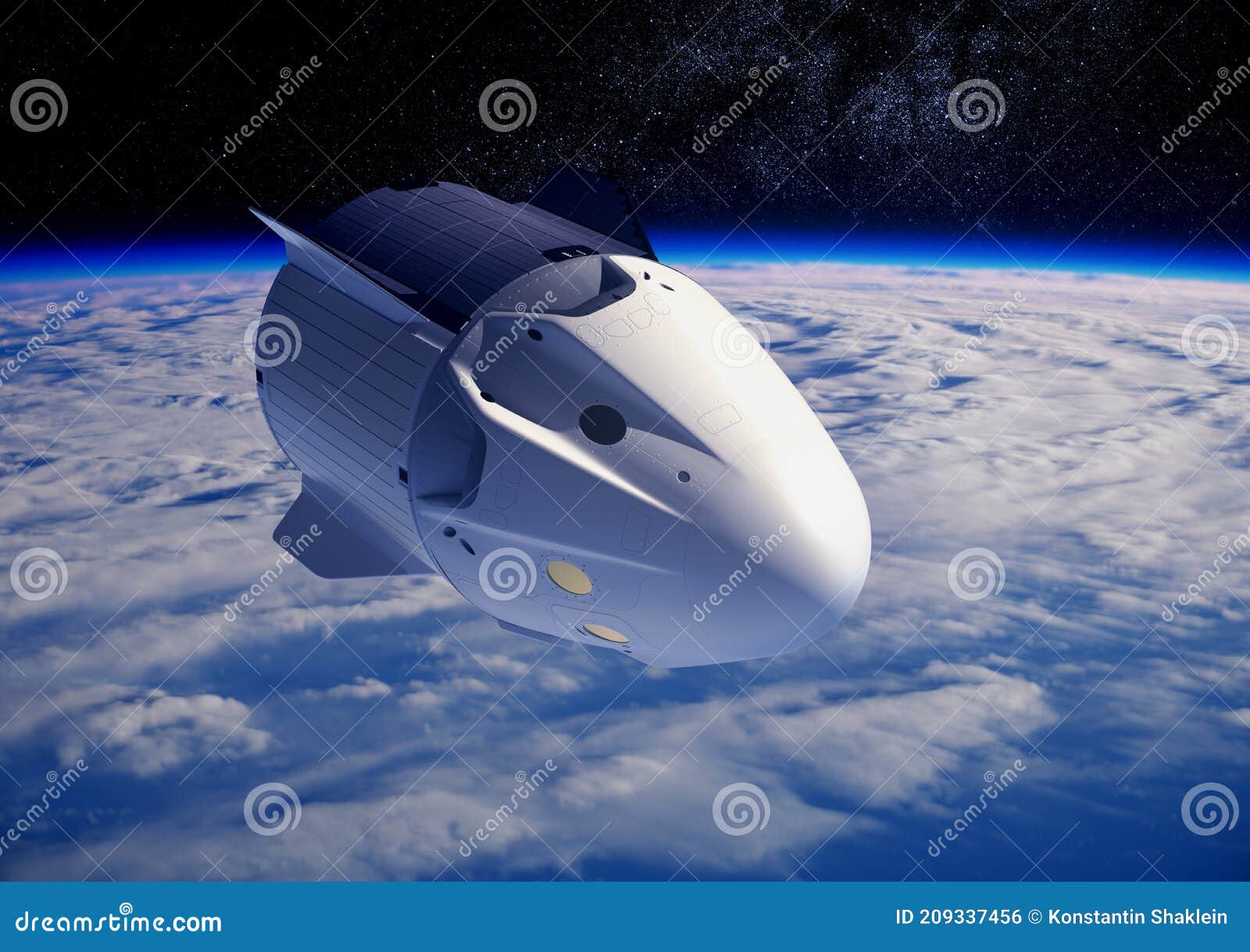Spacecraft, Crew Carrier Orbital Capsule. Orbit Around The Earth ...