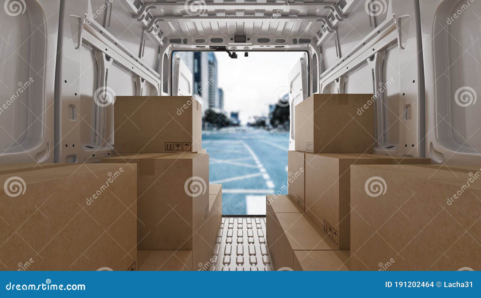 Commercial Delivery Vans with Cardboard Boxes. Stock Illustration ...