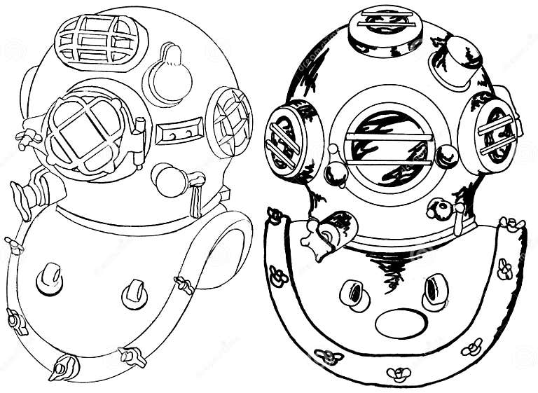 Commercial dive helmets stock illustration. Illustration of dive - 5245672