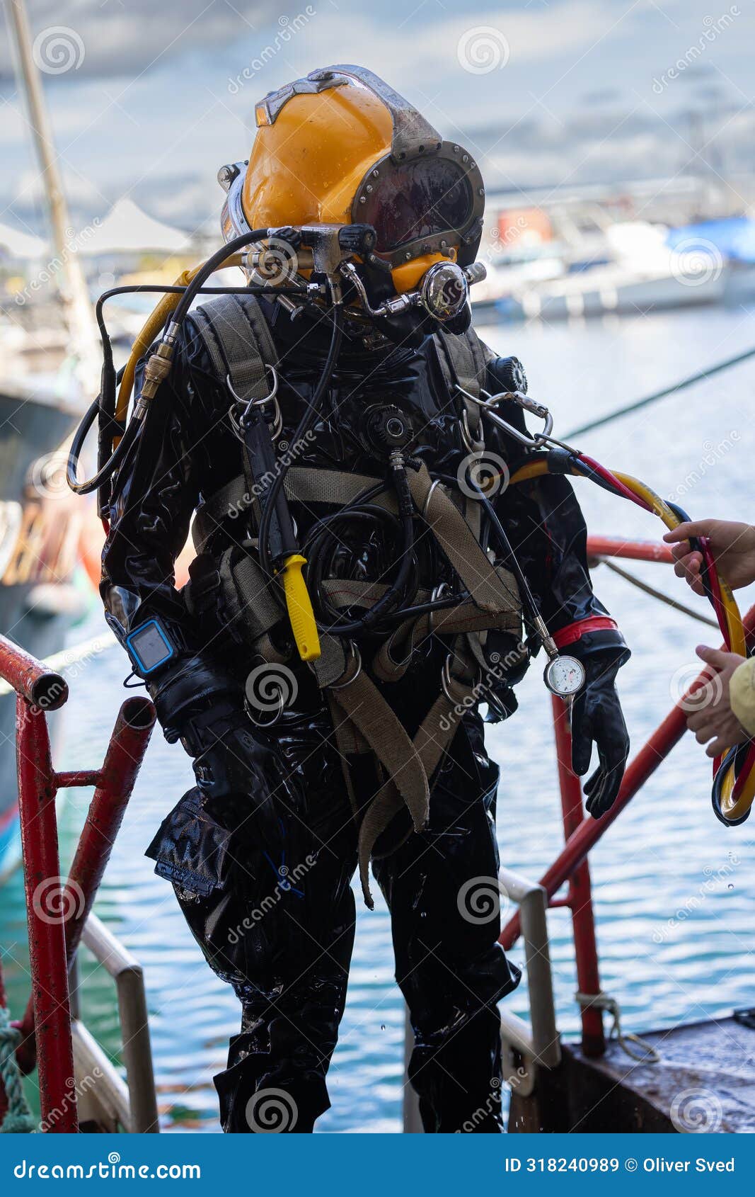 Commercial Diver Exiting Water at Harbor Stock Image - Image of harbor ...