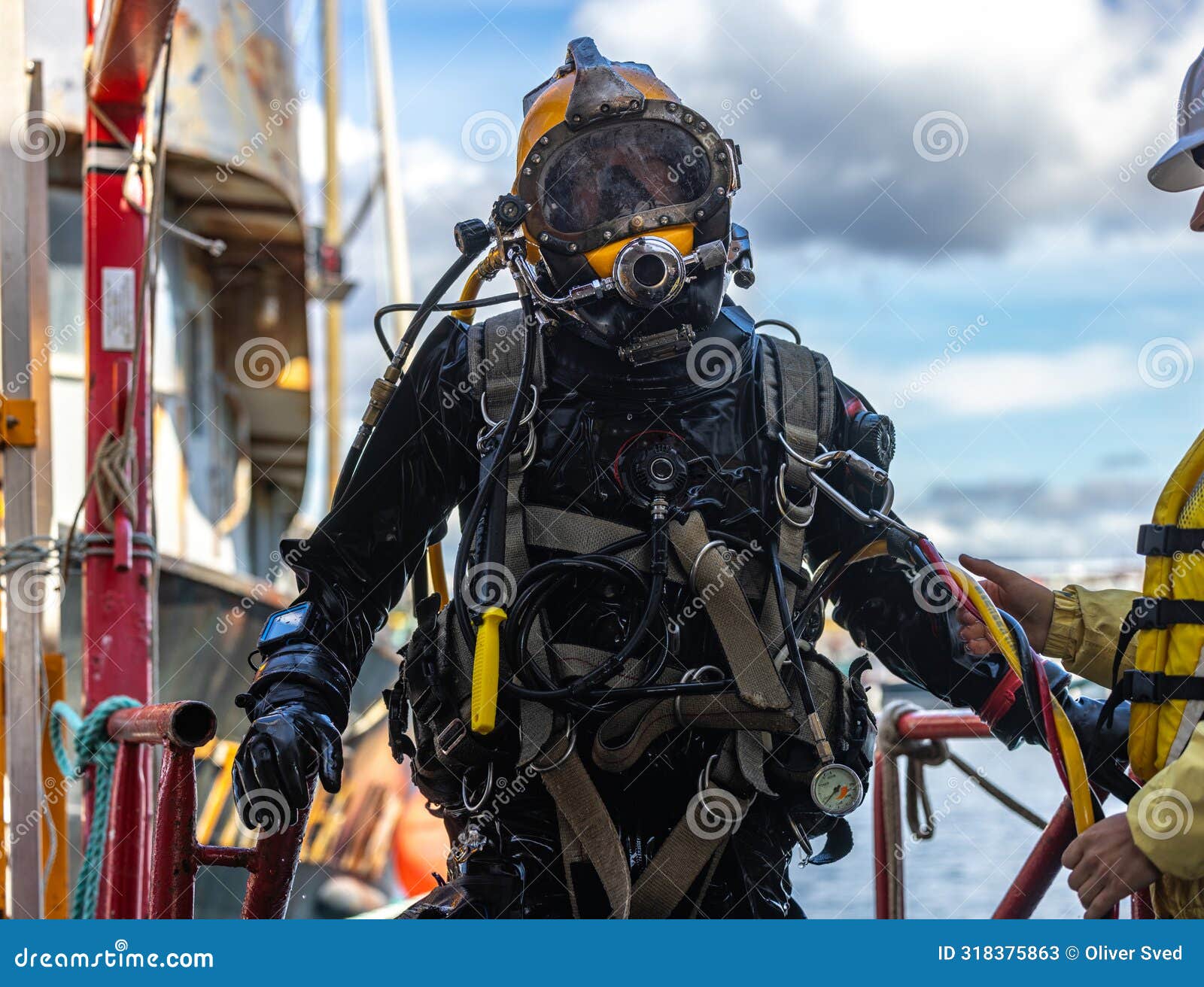 Commercial Diver Moving Out from Water after Work Stock Image - Image ...