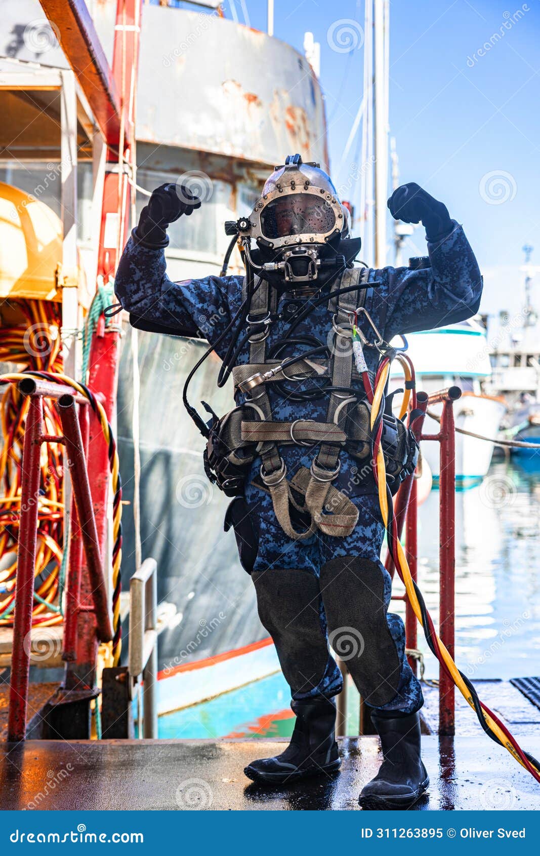 Commercial Diver Showing Off after Workshift Stock Image - Image of ...