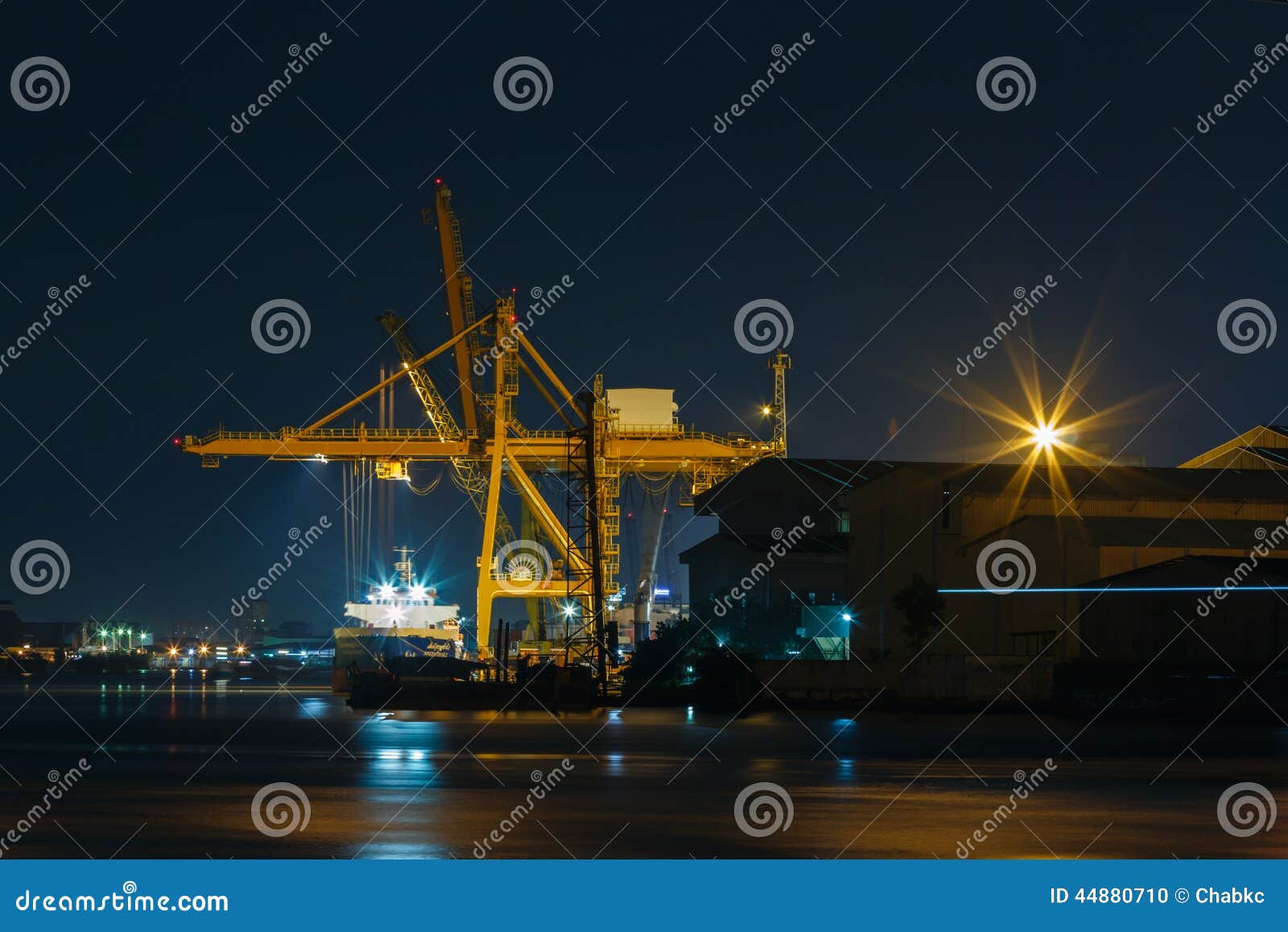 Commercial docks at night stock photo. Image of goods - 44880710