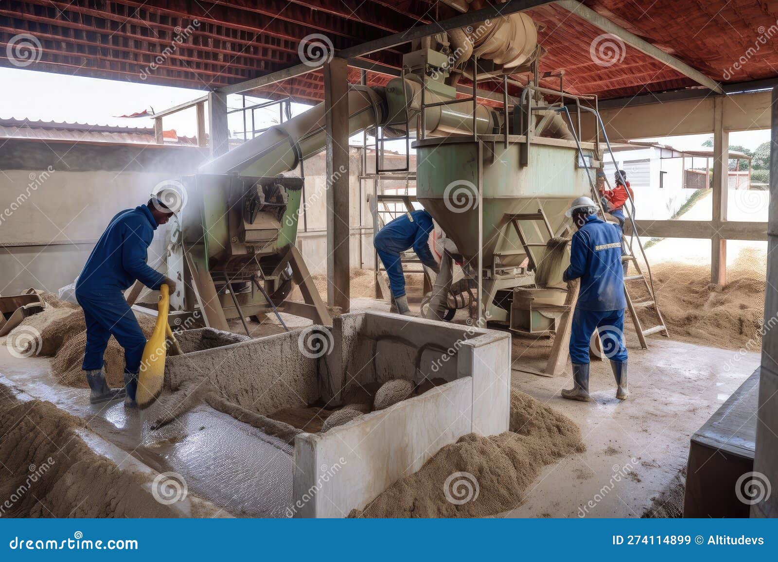 Commercial Extraction and Processing Plant, with Workers Extracting Raw ...