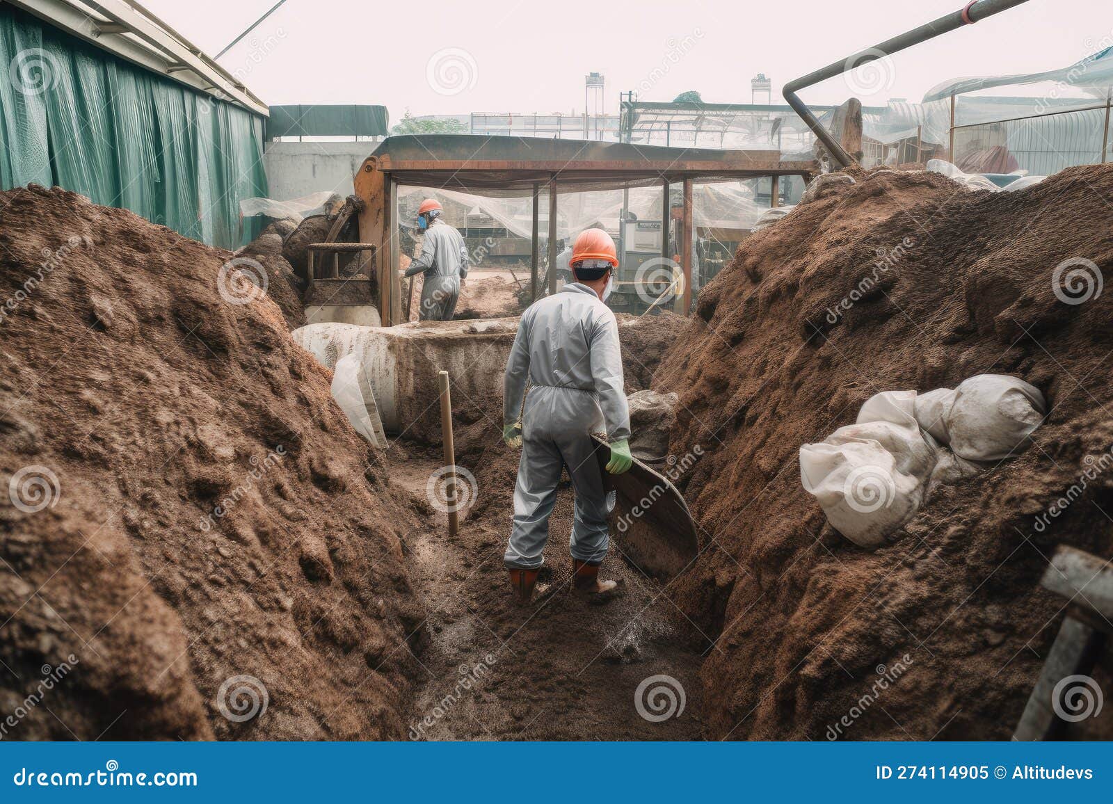 Commercial Extraction and Processing Plant, with Workers Extracting Raw ... Commercial Extraction and Processing Plant, with Workers Extracting Raw ...