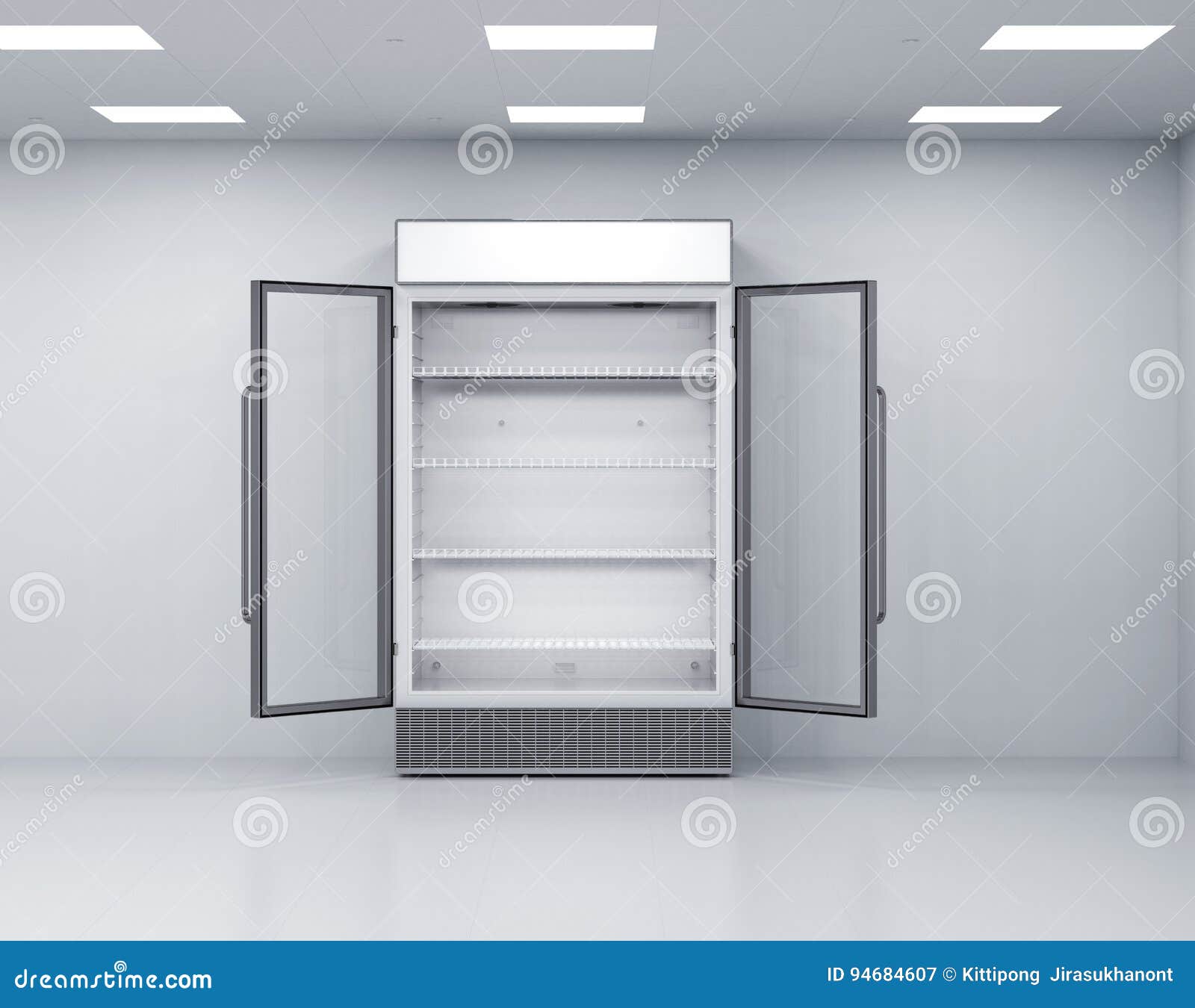Commercial Fridge. Realistic Empty Refrigerator. Supermarket Commercial ...