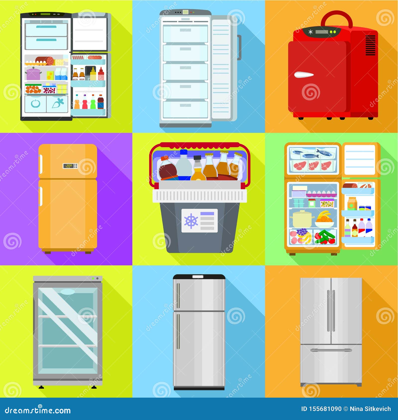 Commercial Fridge Icon Set, Flat Style Stock Vector - Illustration of ...