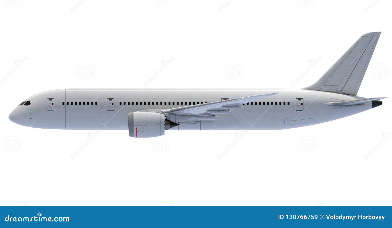 Commercial Jet Plane. 3D Render. Left Side View Stock Illustration ...