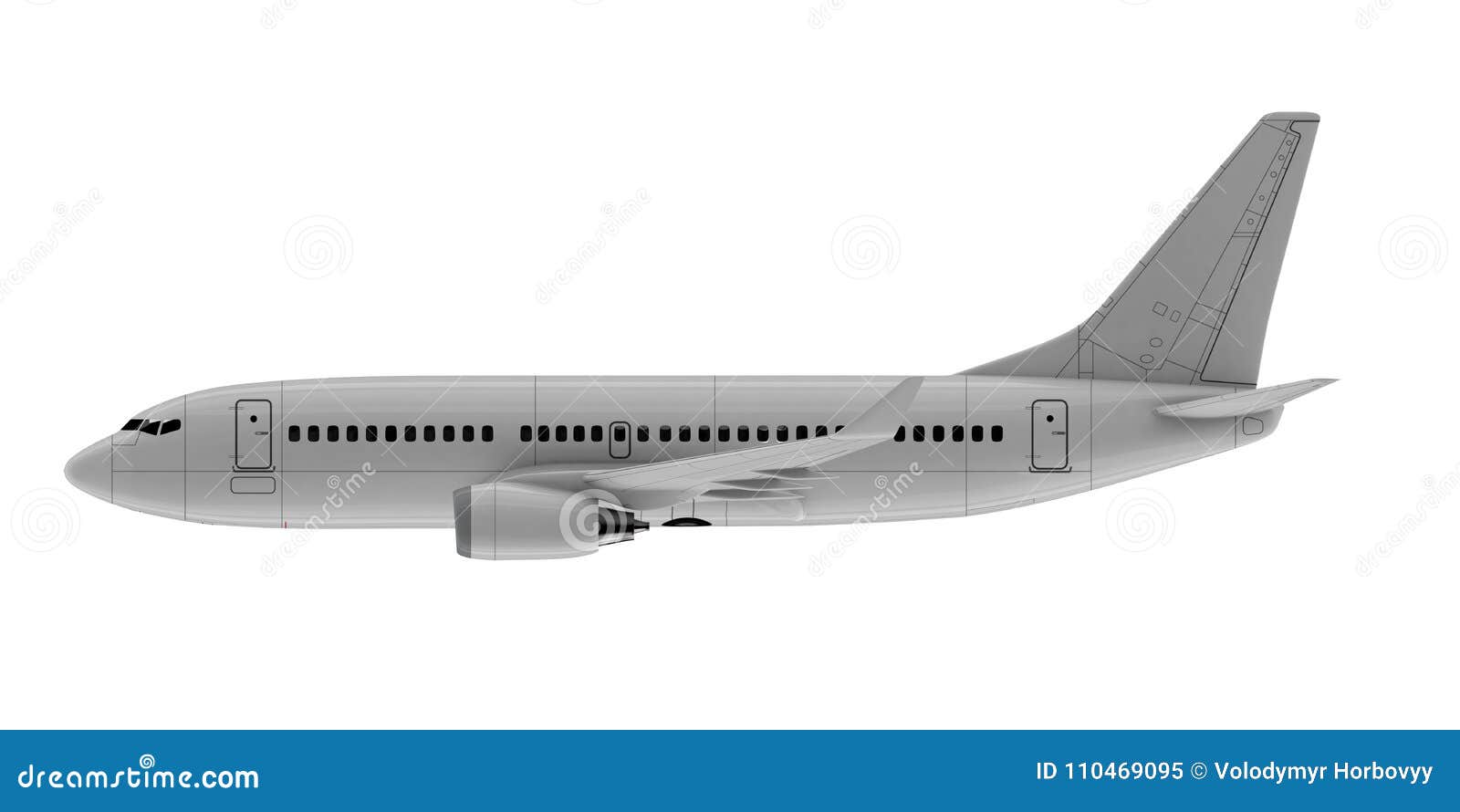 Commercial Jet Plane. 3D Render. Side View Stock Illustration ...