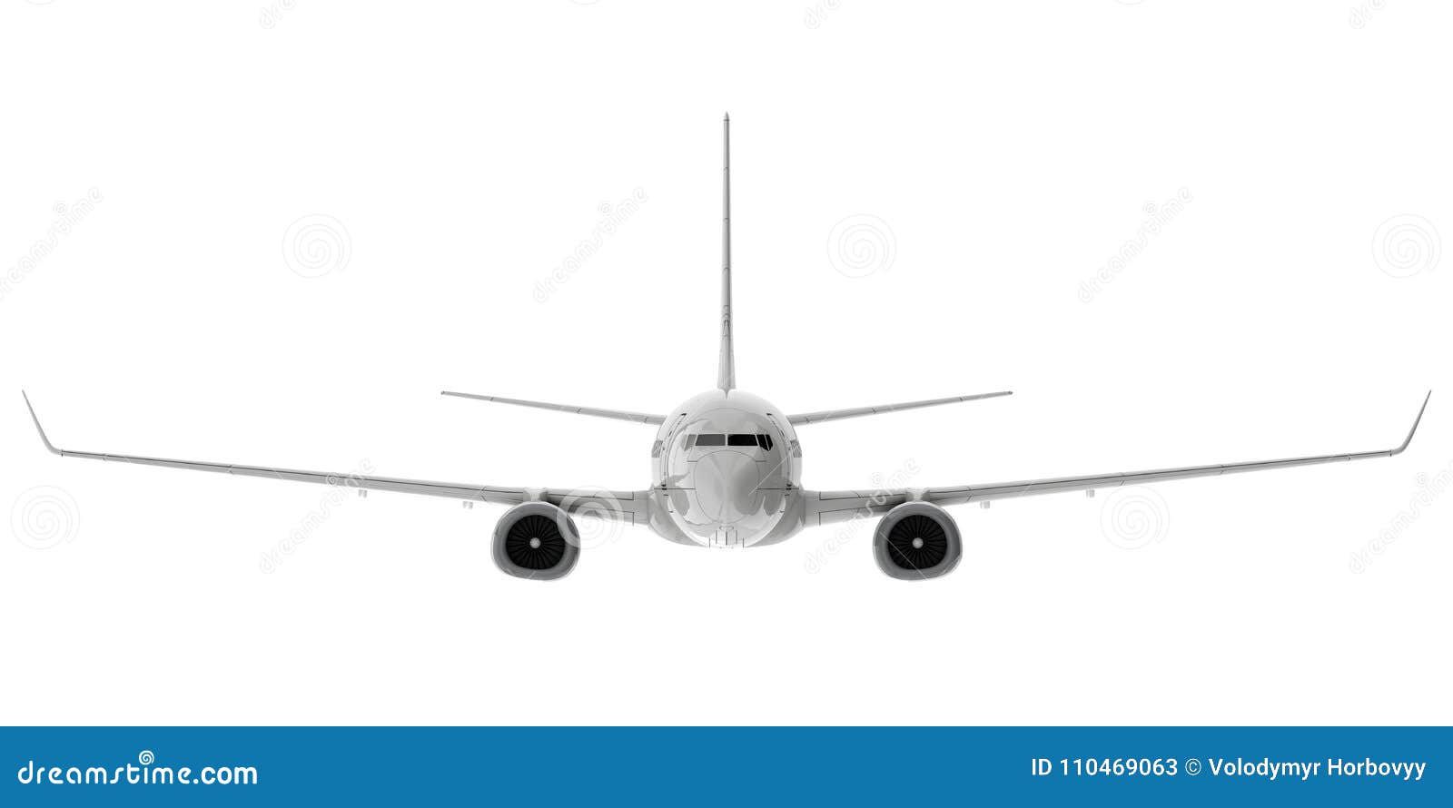 Commercial Jet Plane. 3D Render. Front View Stock Illustration ...