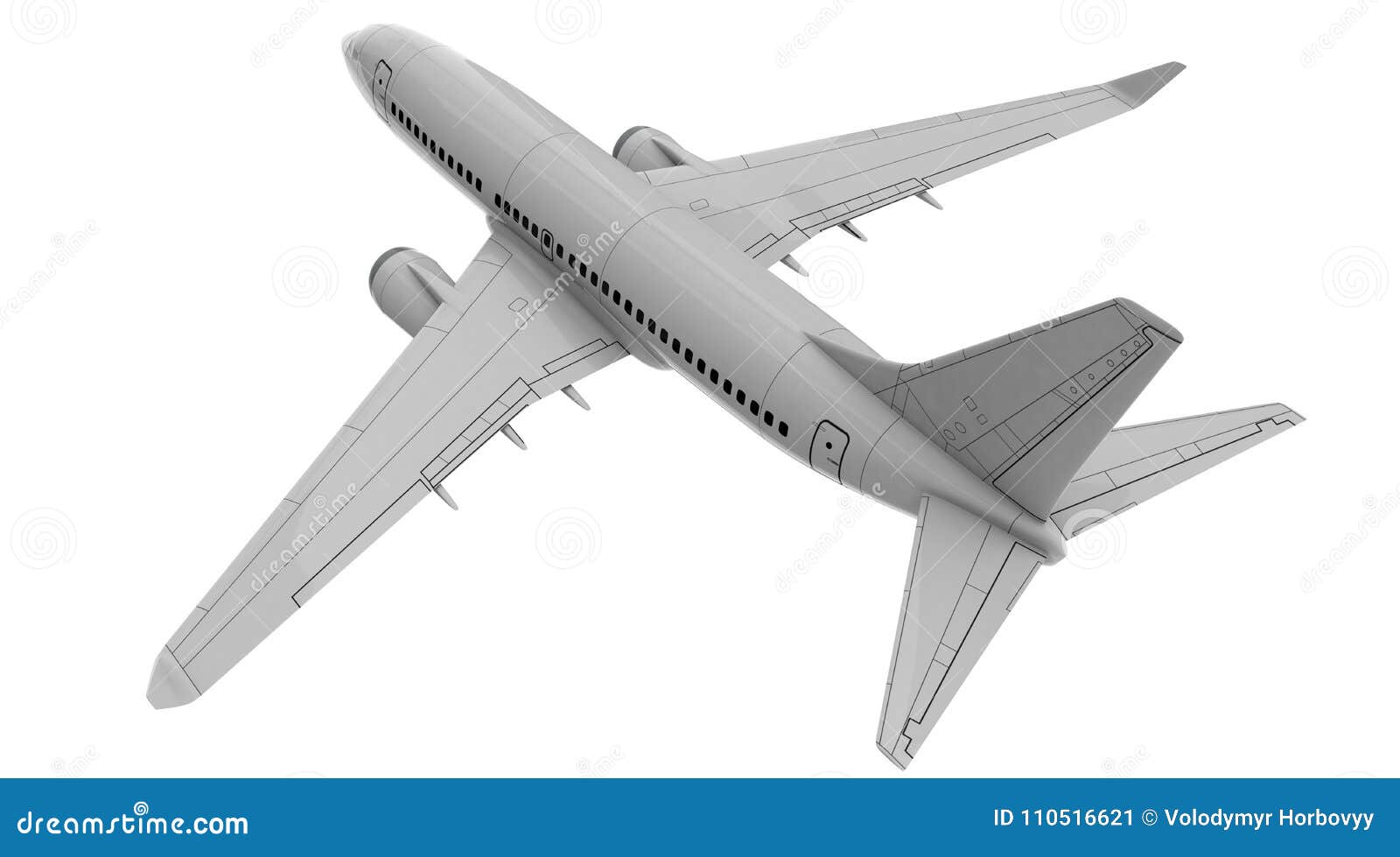 Commercial Jet Plane. 3D Render. Top Rear View Stock Illustration ...