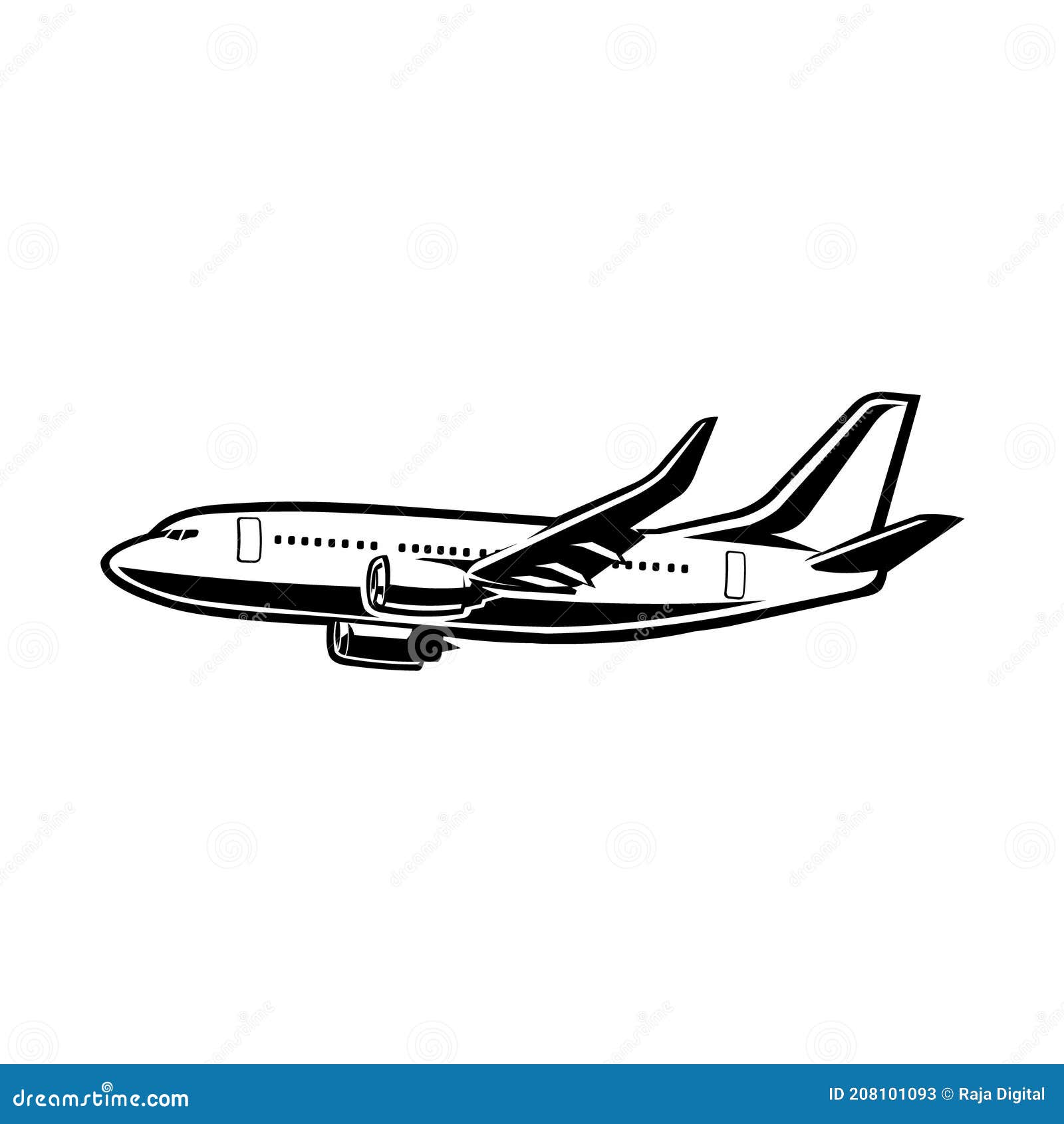 Commercial Jet Plane Vector Image Isolated. Monochrome Jet Plane Vector ...