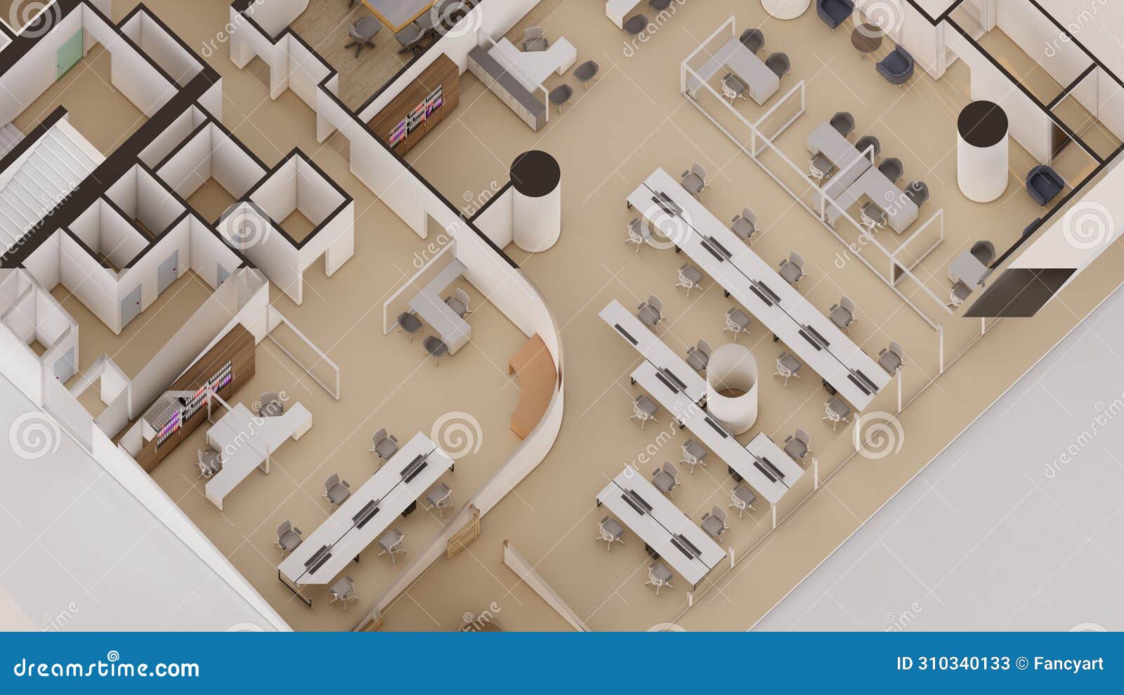 Commercial Office Space Isometric Interior Design 3d Render Stock ...