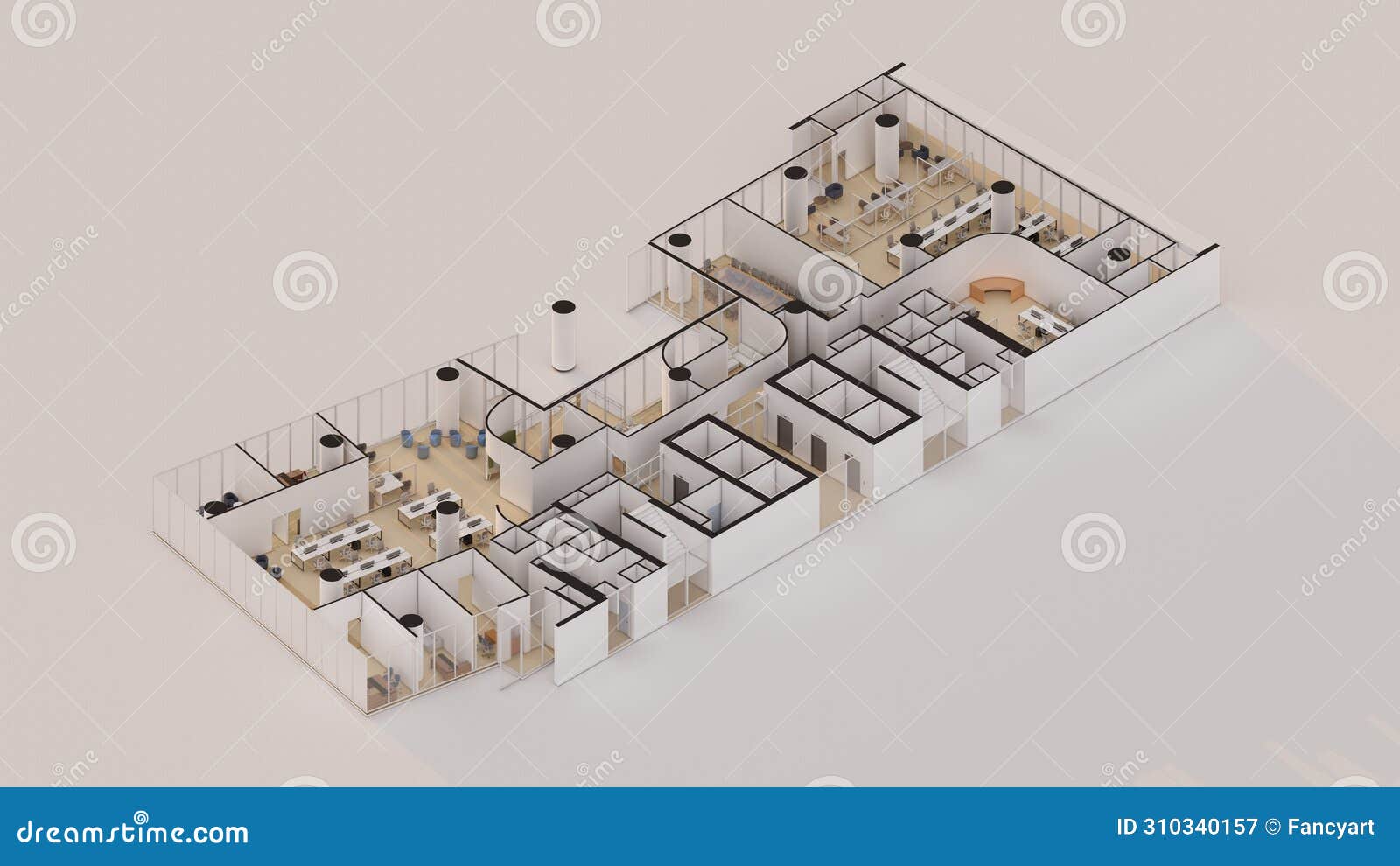 Commercial Office Space Isometric Interior Design 3d Render Stock ...