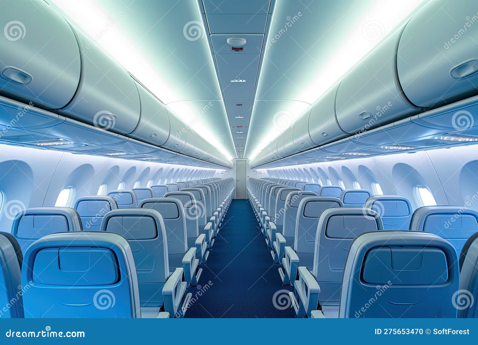 Commercial Passenger Aircraft Interior with Empty Seats. Generative AI ...