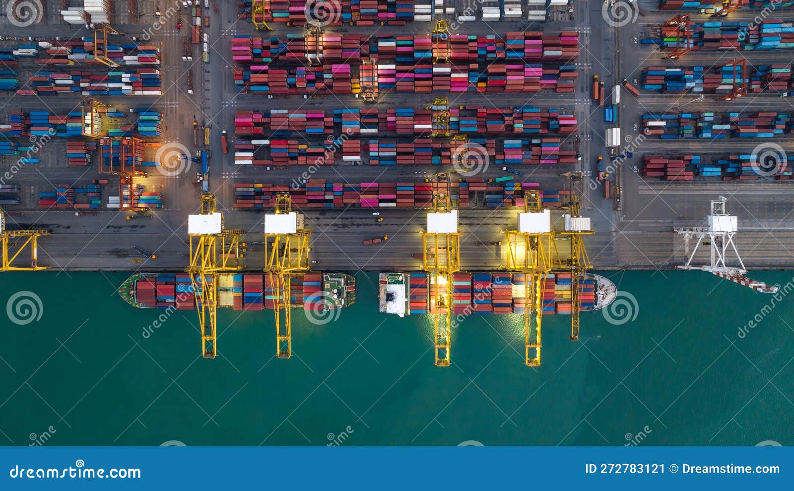 Commercial Port Loading and Unloading Cargo from Container Ship Import ...