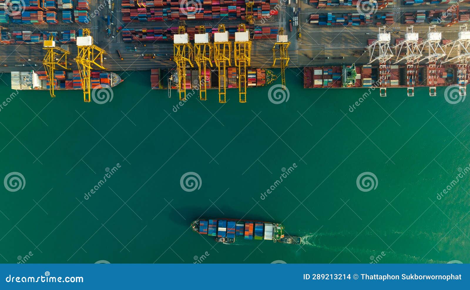 Commercial Port Loading and Unloading Cargo from Container Ship Import ...