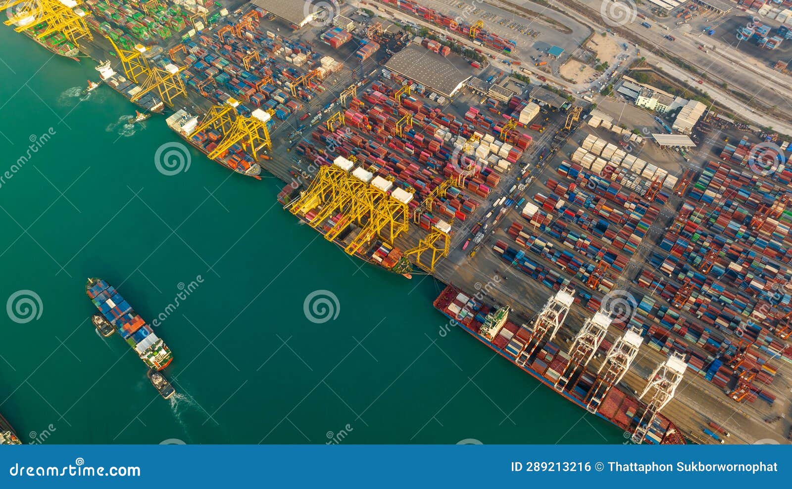 Commercial Port Loading and Unloading Cargo from Container Ship Import ...