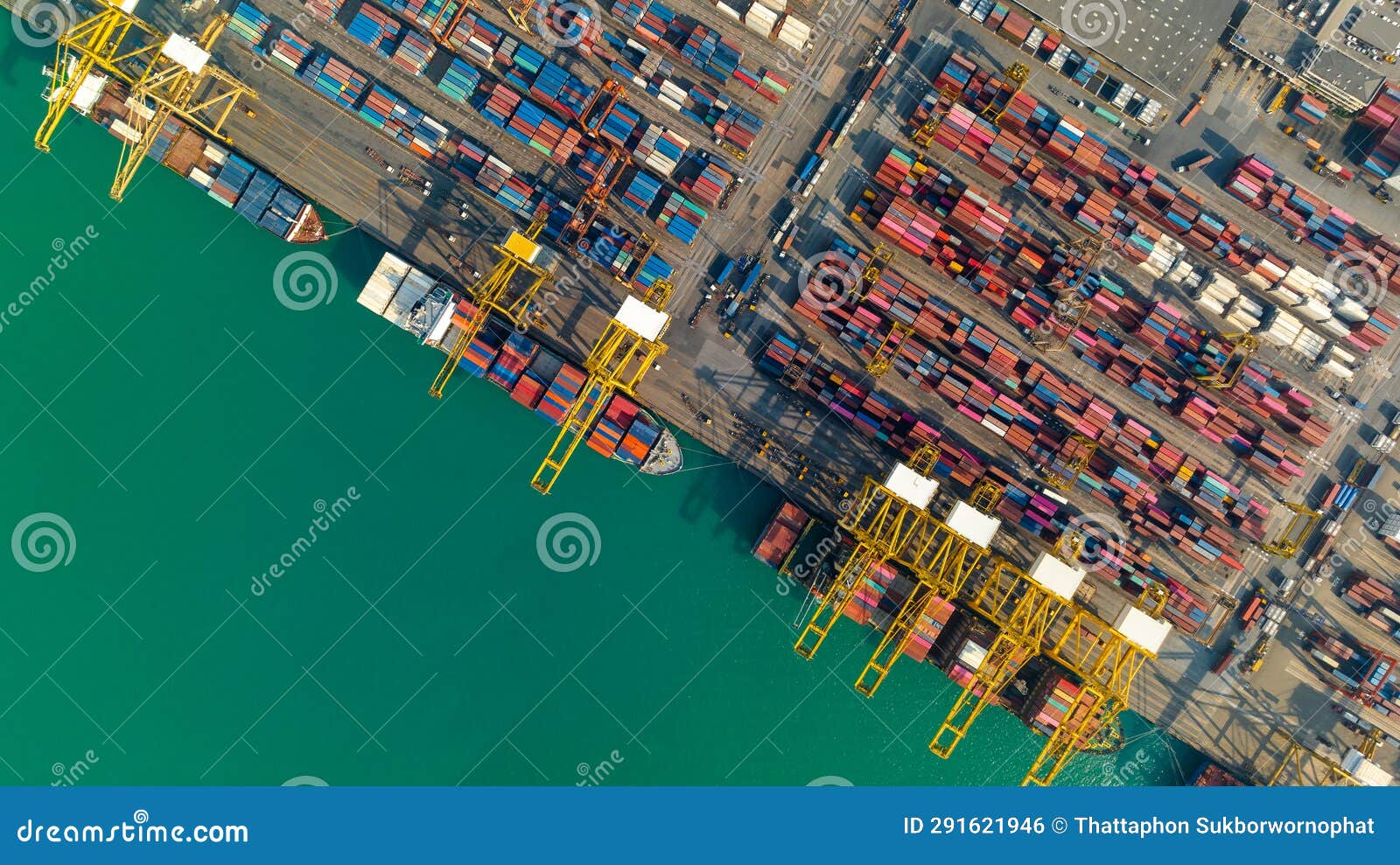 Commercial Port Loading and Unloading Cargo from Container Ship Import ...