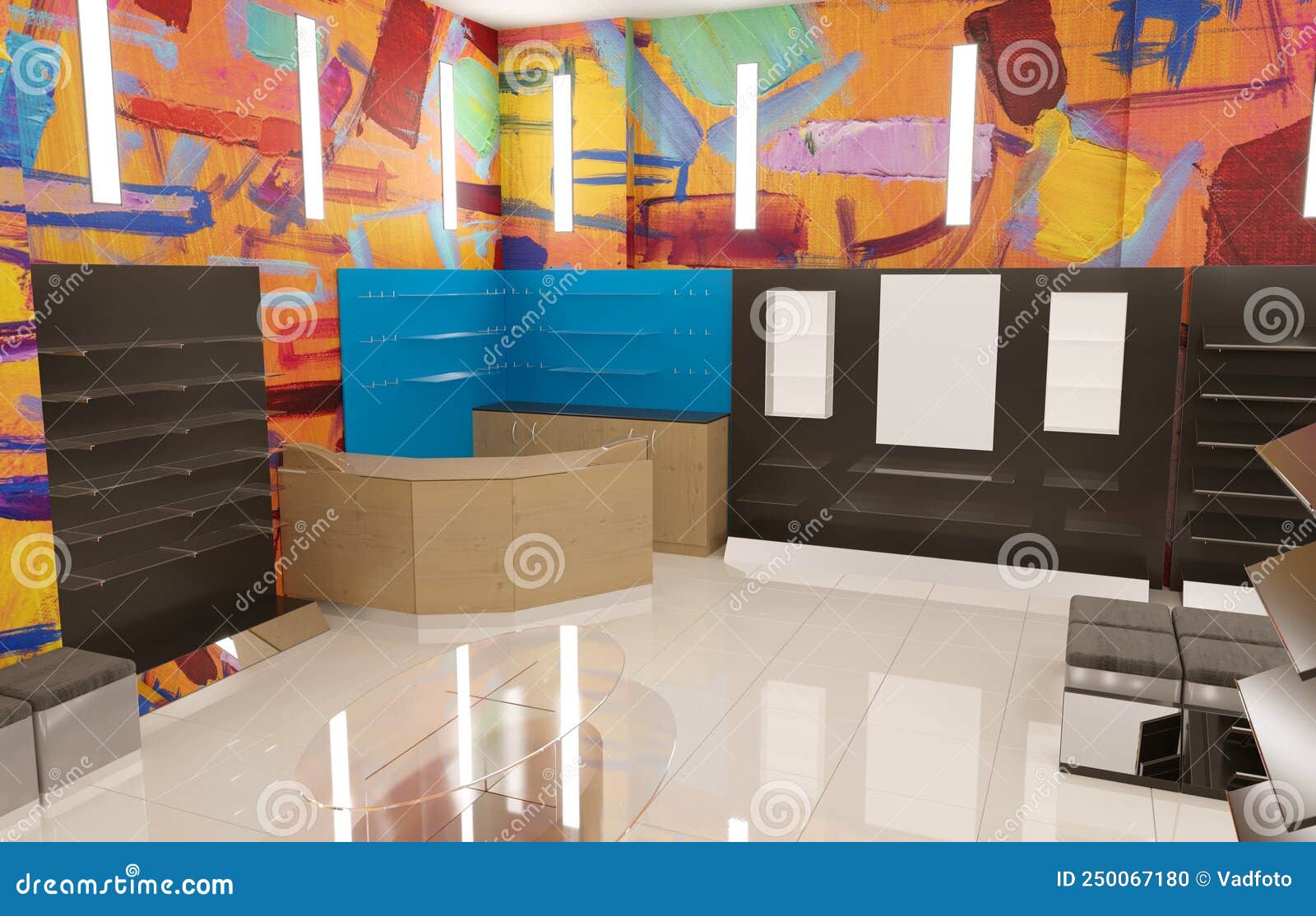 Shopping Mall, Interior Visualization, 3D Illustration Stock ...
