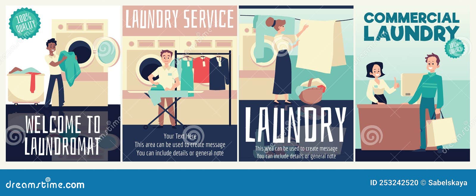 Commercial Public Laundromat Banners or Flyers Flat Vector Illustration ...