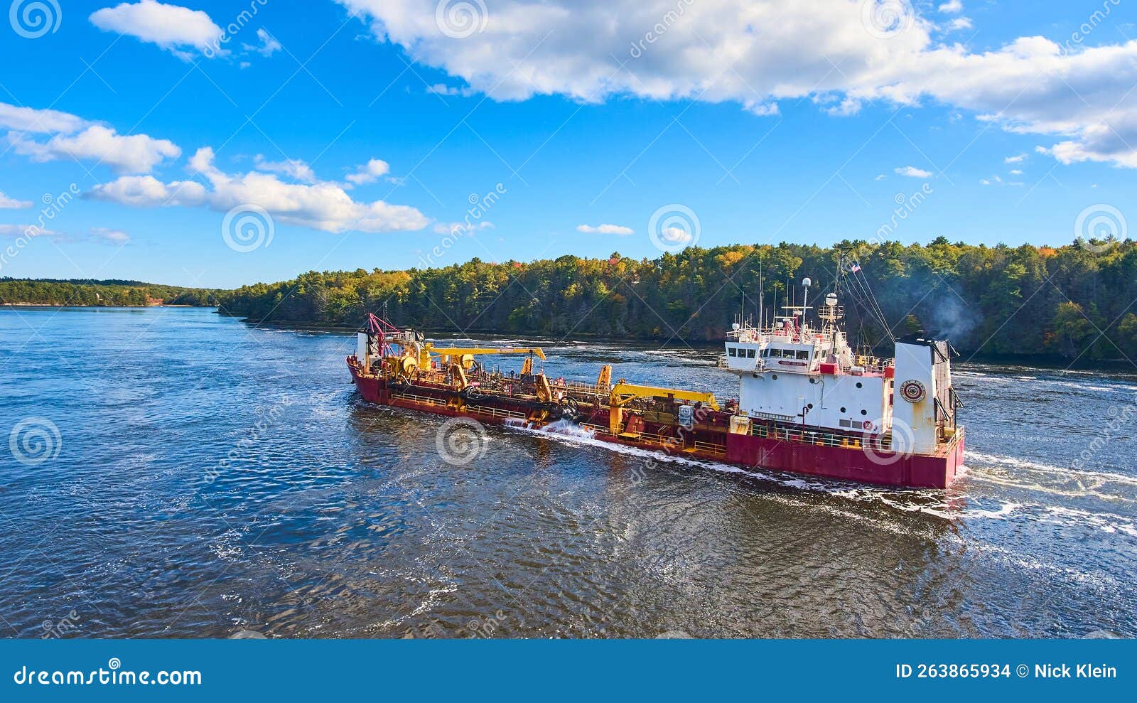 Commercial Ship from Above Sailing through River in Maine Stock Photo ...