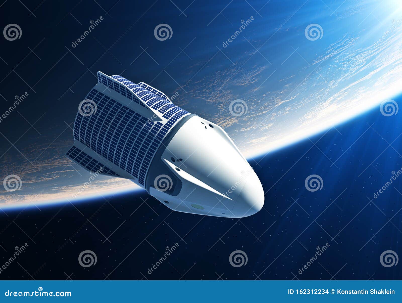 Commercial Spacecraft With Open Docking Hatch Orbiting Earth Royalty ...