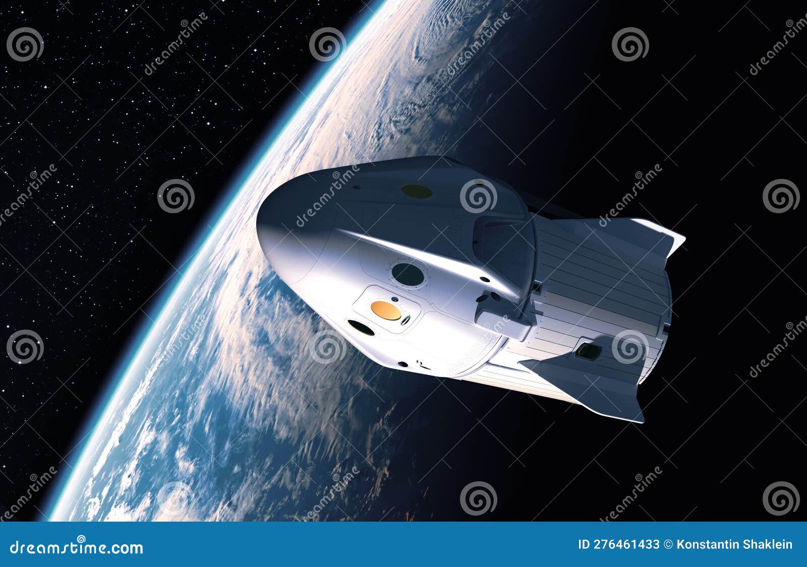 Commercial Spaceship Flight on Background of Planet Earth Stock ...